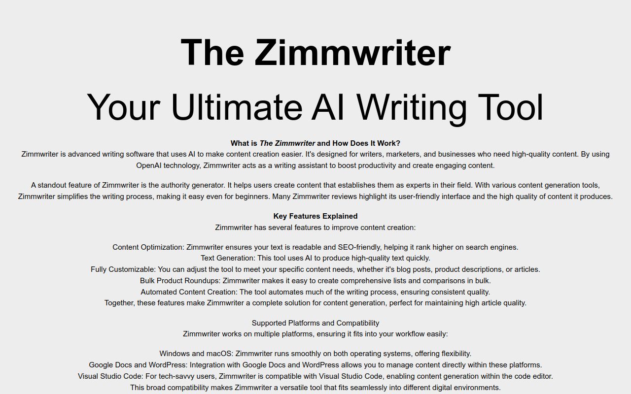 Zimmwriter AI Content Writer | The Zimmwriter | End Writers' Block